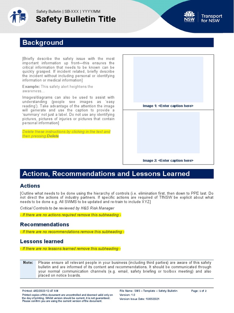 Safety Bulletin Template | PDF | Information | Computing