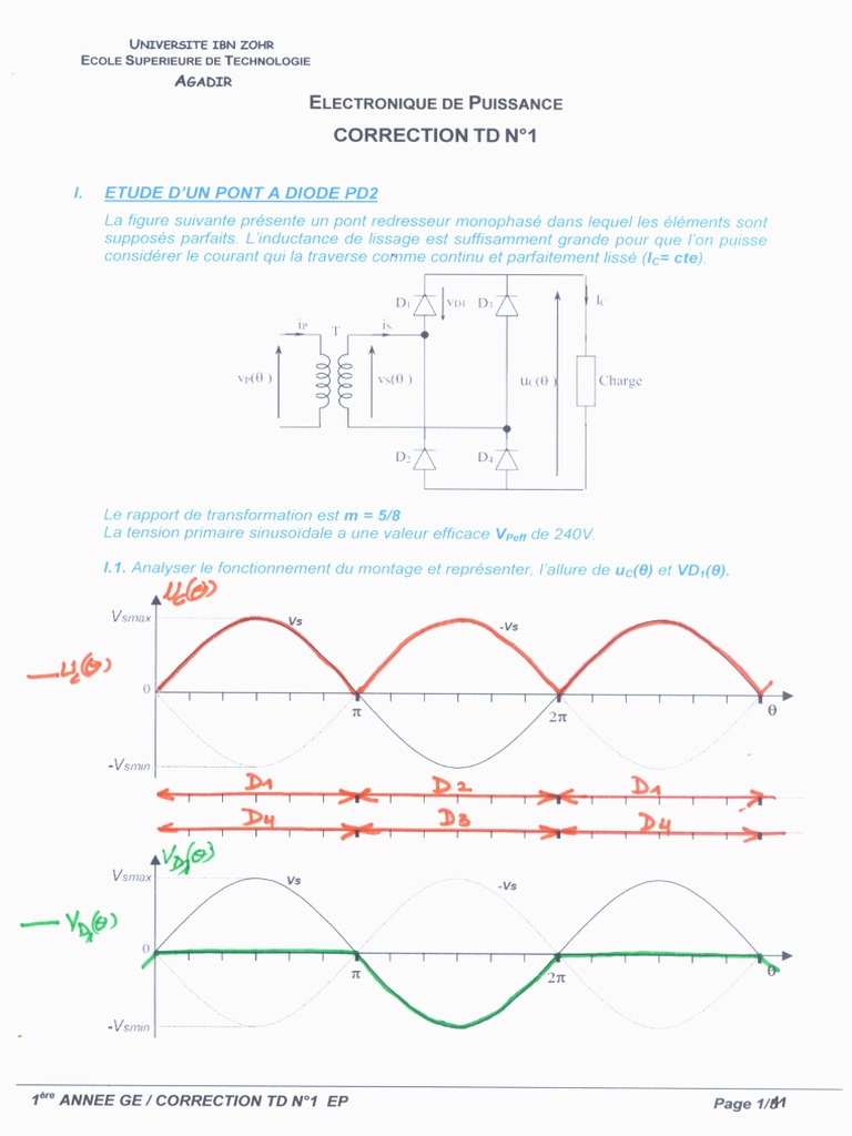 TD N°1-EQ PUISS - REDRESS MONO - Corrigé | PDF