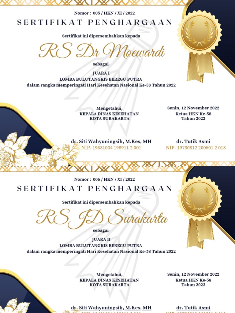 Putih Emas Elegan Piagam Penghargaan Bulu Tangkis Landscape Certificate ...