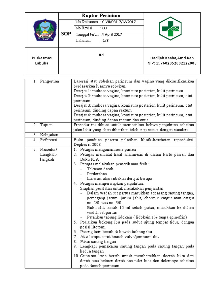 SOP Penjahitan Robekan Perineum Fiiixxx | PDF