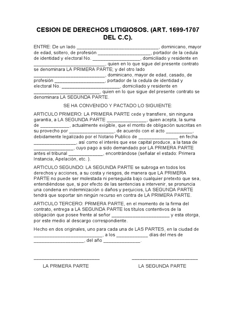 Cesion De Derechos Litigiosos Pdf