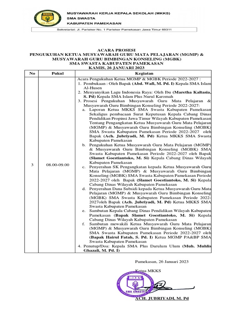 Susunan Acara Pengukuhan | PDF