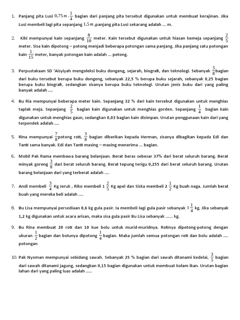 Soal Cerita Pecahan | PDF