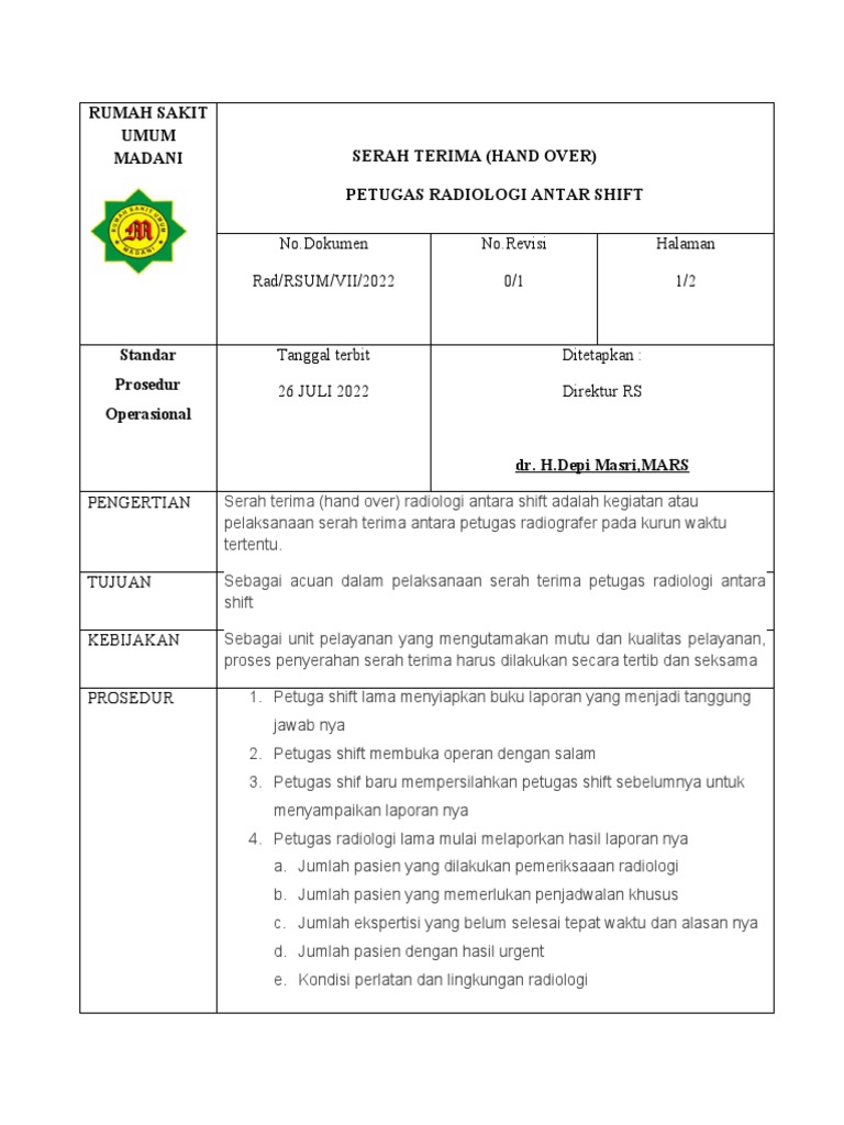 Spo Hand Over Rad | PDF