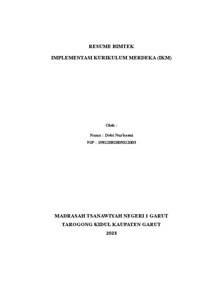 Resume Bimtek Tentang Implementasi Kurikulum Merdeka | PDF