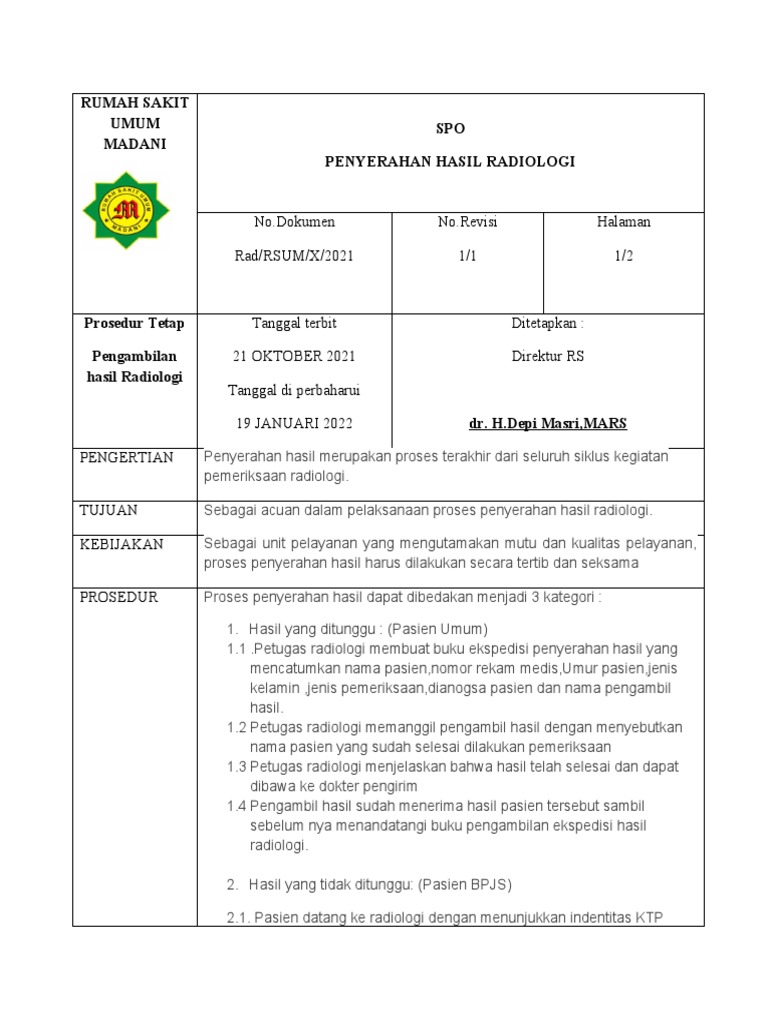 SPO-Penyerahan Hasil Radiologi | PDF | Sains & Matematika