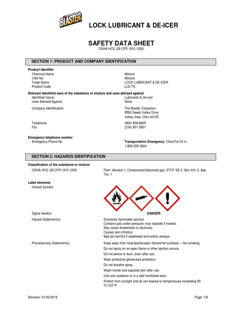 LLD Lock Lubricant Deicer Dec 2018 | PDF | Personal Protective ...