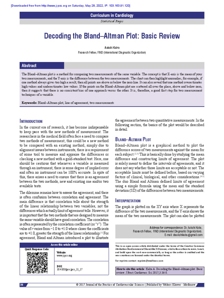 Kalra 2017 Bland Altman | PDF | Statistical Analysis | Teaching Mathematics