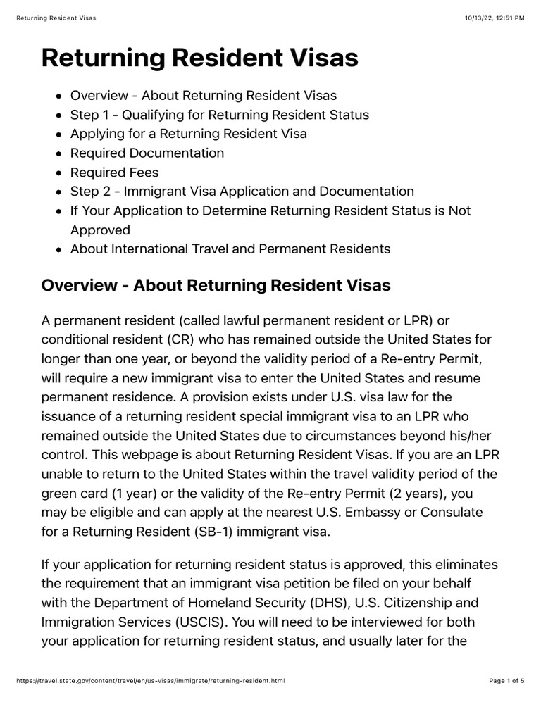 US Returning Resident Visas | PDF | Travel Visa | Immigration