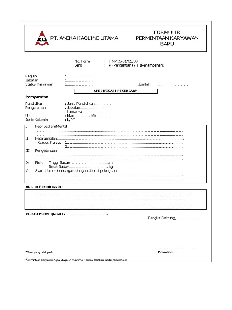 Form Permintaan Karyawan Baru | PDF