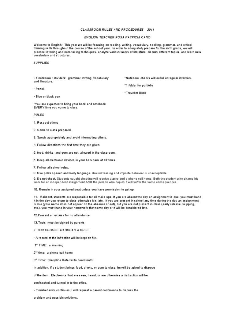 Establishing Classroom Rules and Procedures to Foster a Positive ...