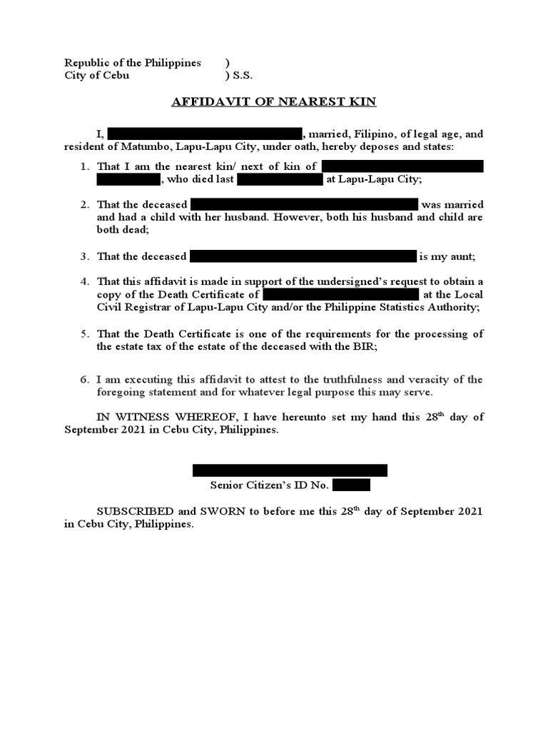 Affidavit of Nearest Kin | PDF