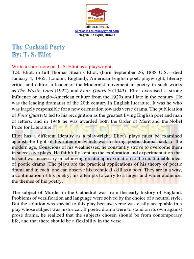 The Cocktail Party | PDF | T. S. Eliot | Poetry