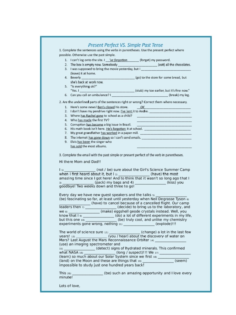 Practice Simple and Perfect Tenses | PDF