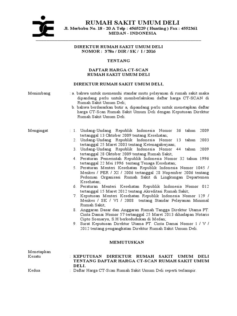 SK Daftar Harga Ct-Scan Rs X | PDF | Kesehatan Holistik