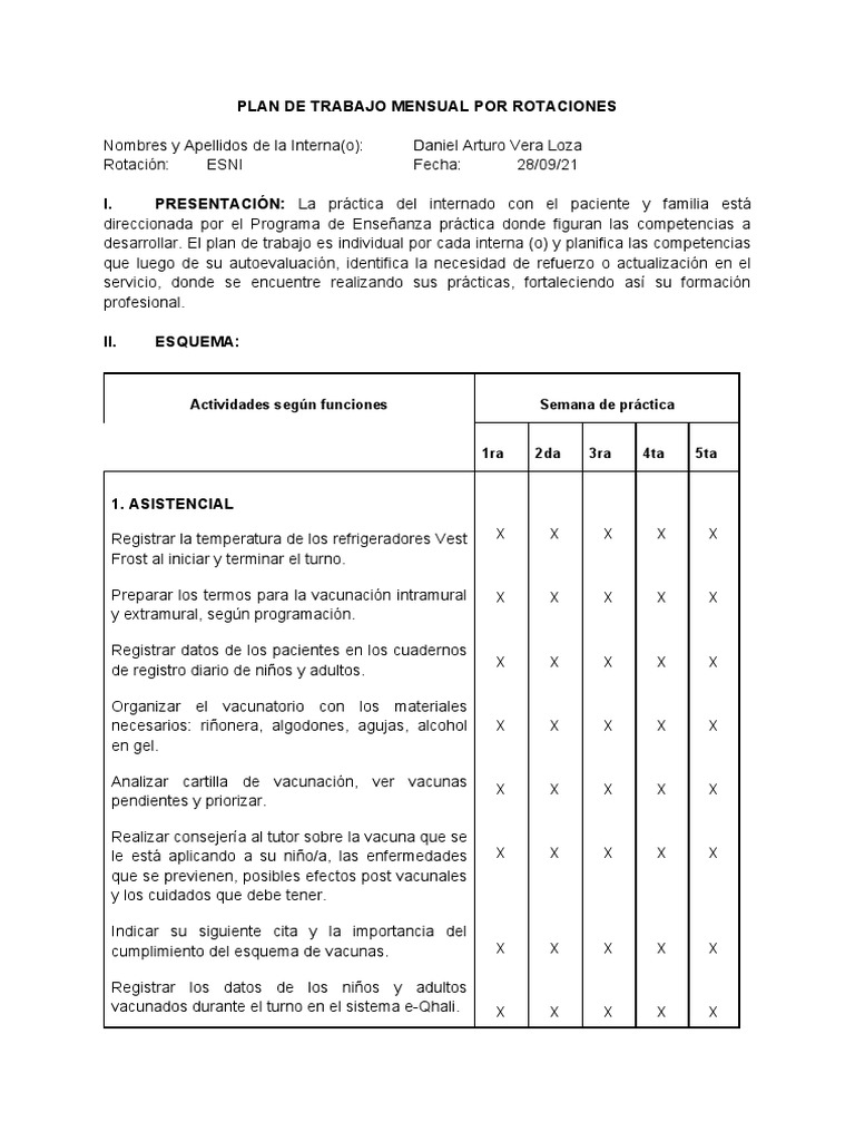 Plan de Trabajo Esni | PDF | Enfermería | Especialidades Medicas