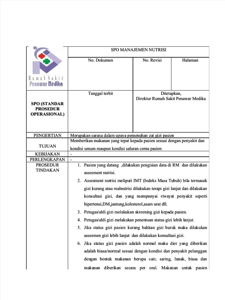 PDF Sop Manajemen Nutrisi - Compress | PDF