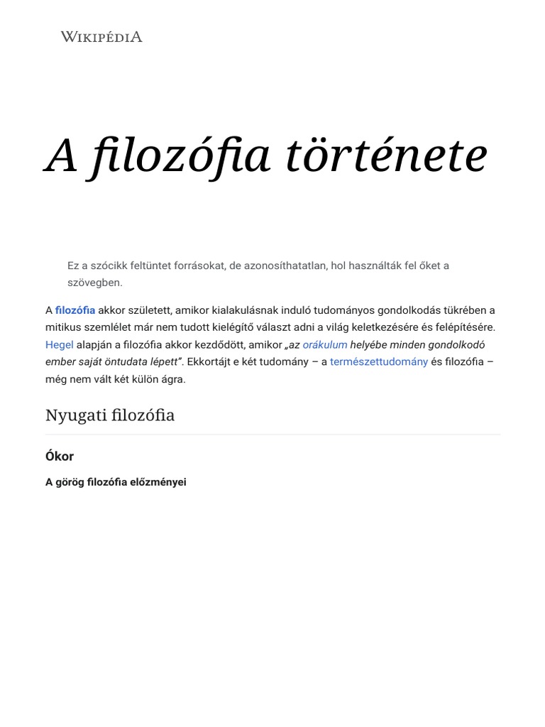 A Filozófia Története - Wikipédia | PDF