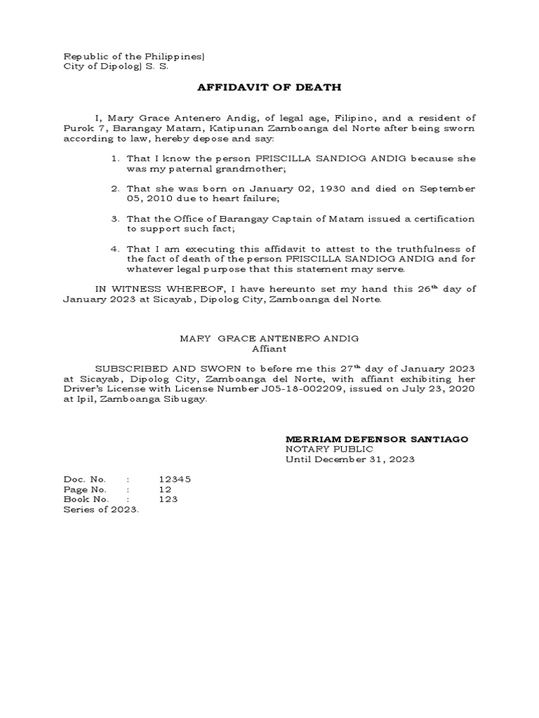 Affidavit of Death | PDF