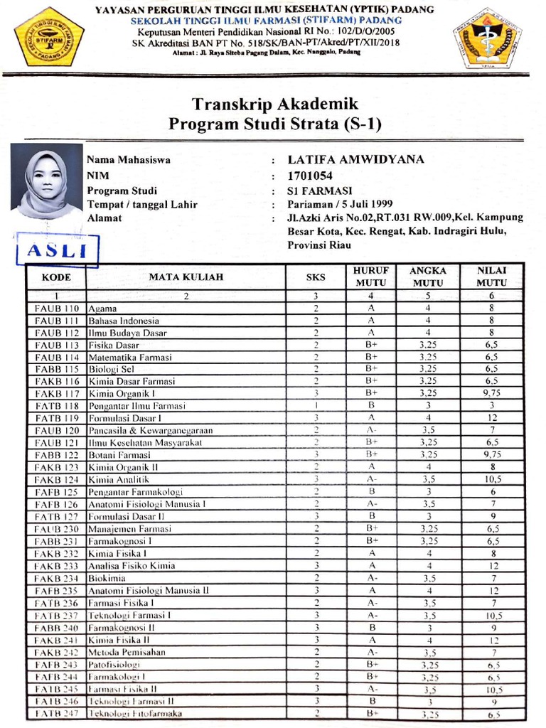 Transkrip Akademik Program Studi Strata (S-1) : Tirarm | PDF