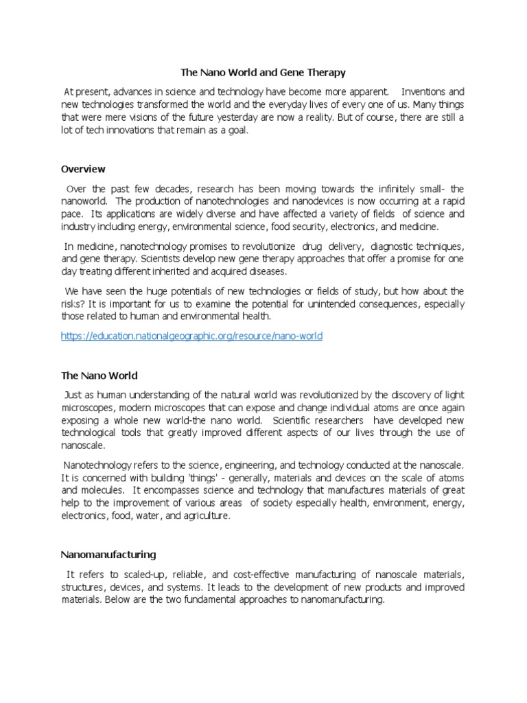 Nano World and Gene Therapy | PDF | Stem Cell | Nanotechnology