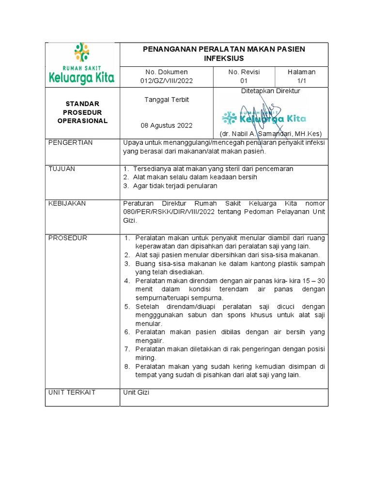 012 Penanganan Peralatan Makan Pasien Infeksius | PDF