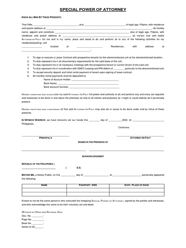2023 Updated SMDC Leasing - SPA 2 | PDF | Power Of Attorney | Lease