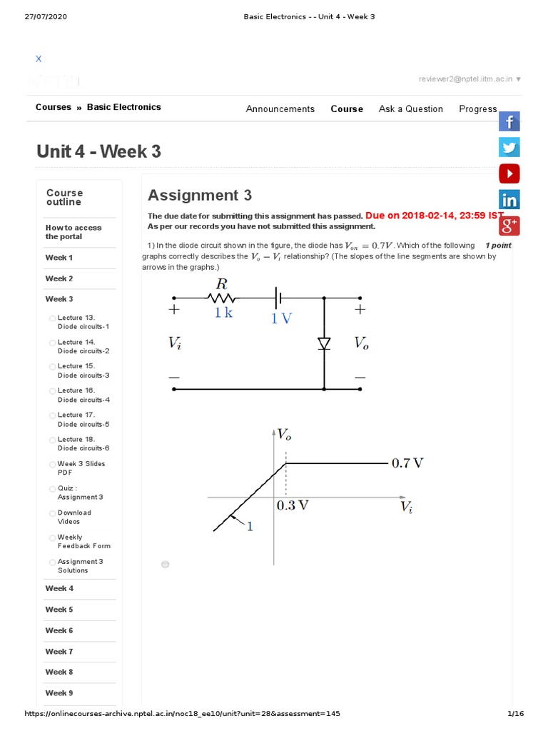 Noc18-Ee10 Week 03 Assignment 01 | PDF | Electronic Circuits | Diode