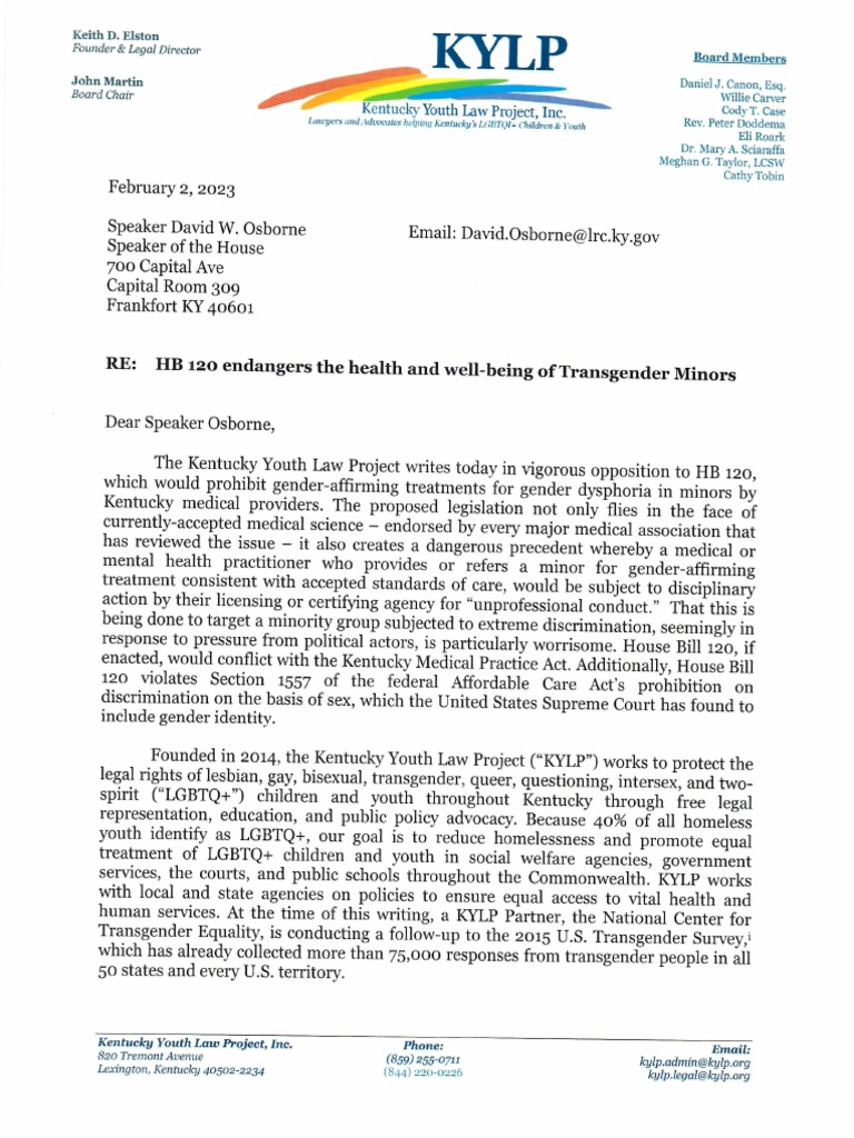 HB120 - Letter To Speaker David W. Osborne - 2023-02-02 | PDF