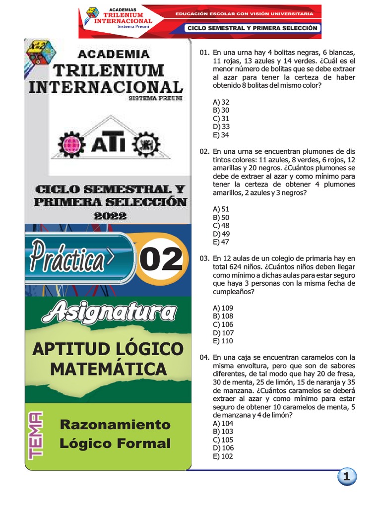 Apt. Log. Mat. 02 2022 II Práctica | PDF | Matemática Elemental ...