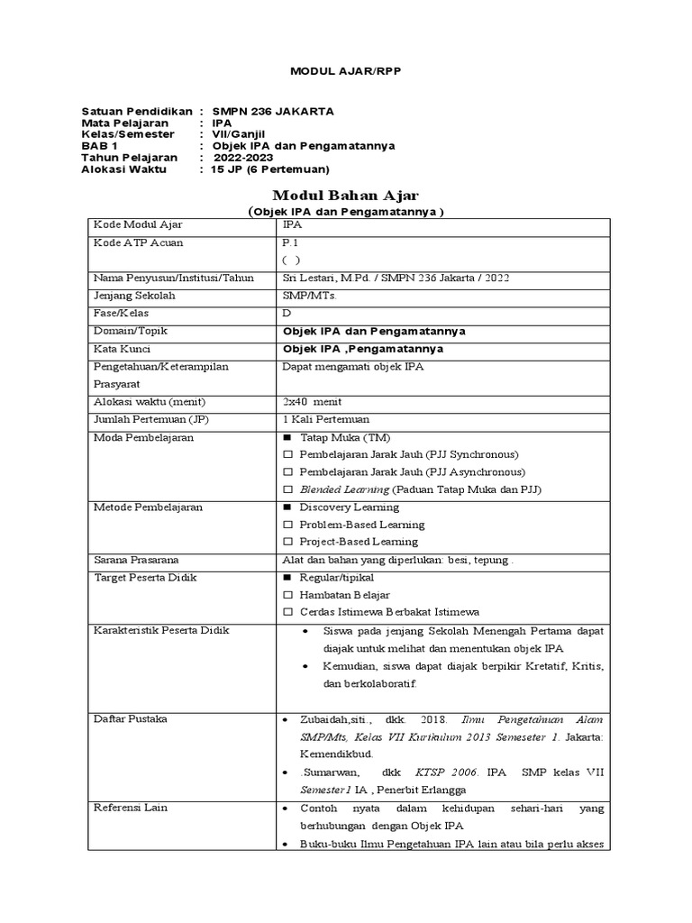 Modul IPA: Objek dan Pengamatan SMP | PDF | Sains & Matematika
