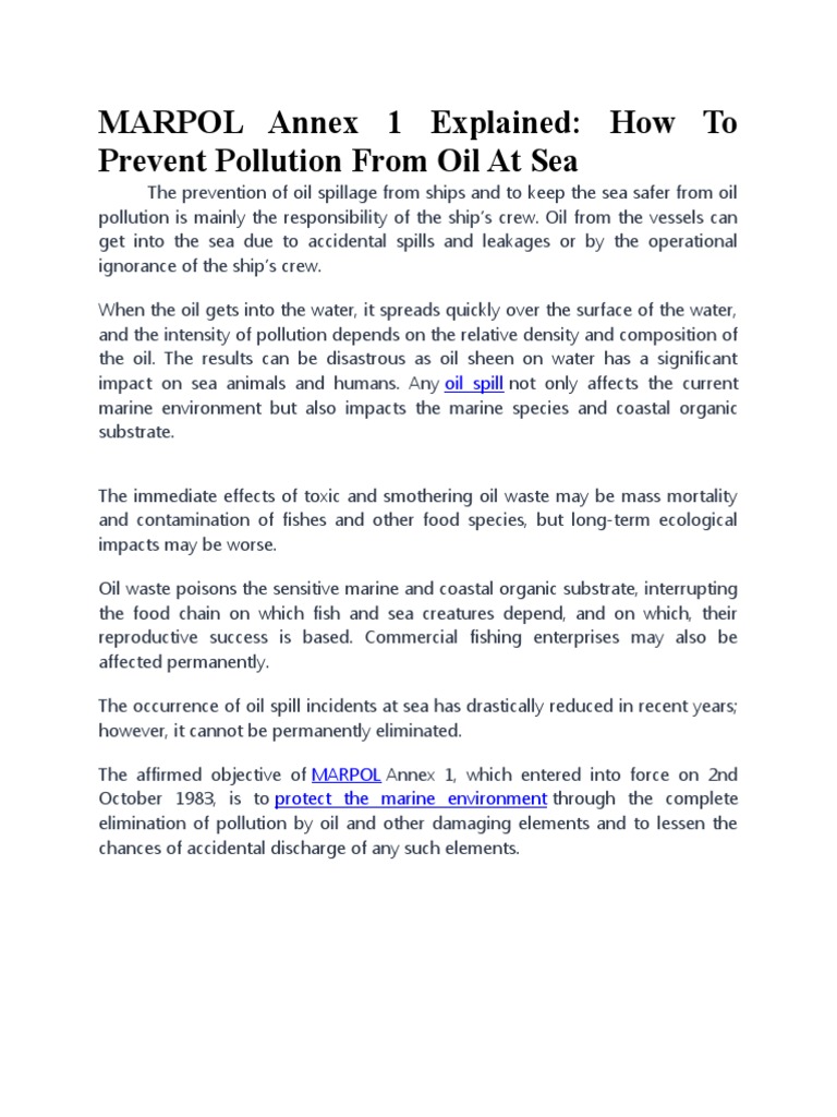 MARPOL Annex 1 Legislative Requirements | PDF | Oil Tanker | Oil Spill