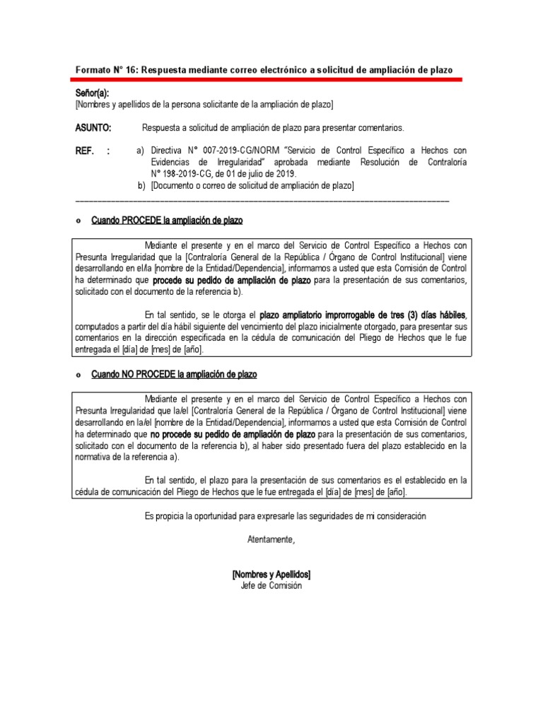 Formato 16 Parrafos de Respuesta A Solicitud de Ampliacion de Plazo | PDF | Gobierno