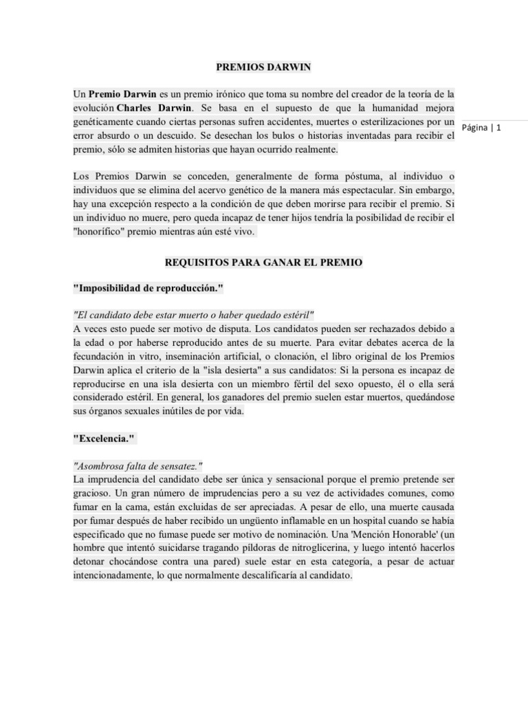 Premios Darwin | PDF | Charles Darwin | Submarinismo