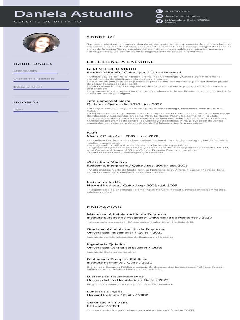Daniela Astudillo CV | PDF | Business