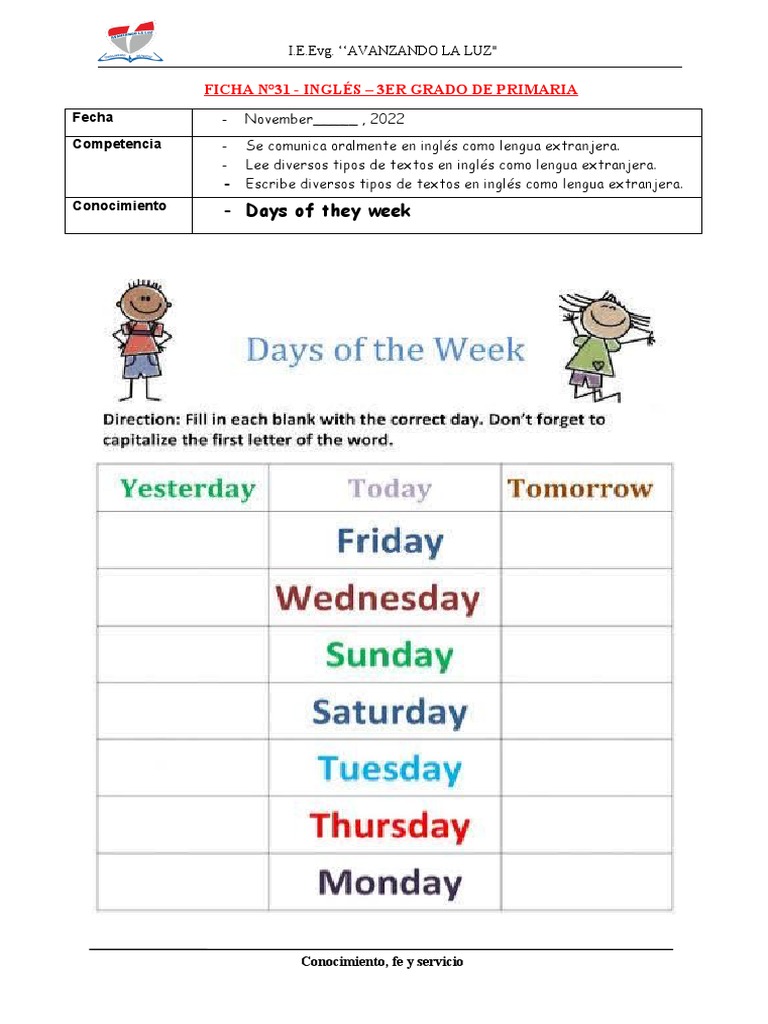 31 - Ficha - 3er Grado - Inglés | PDF