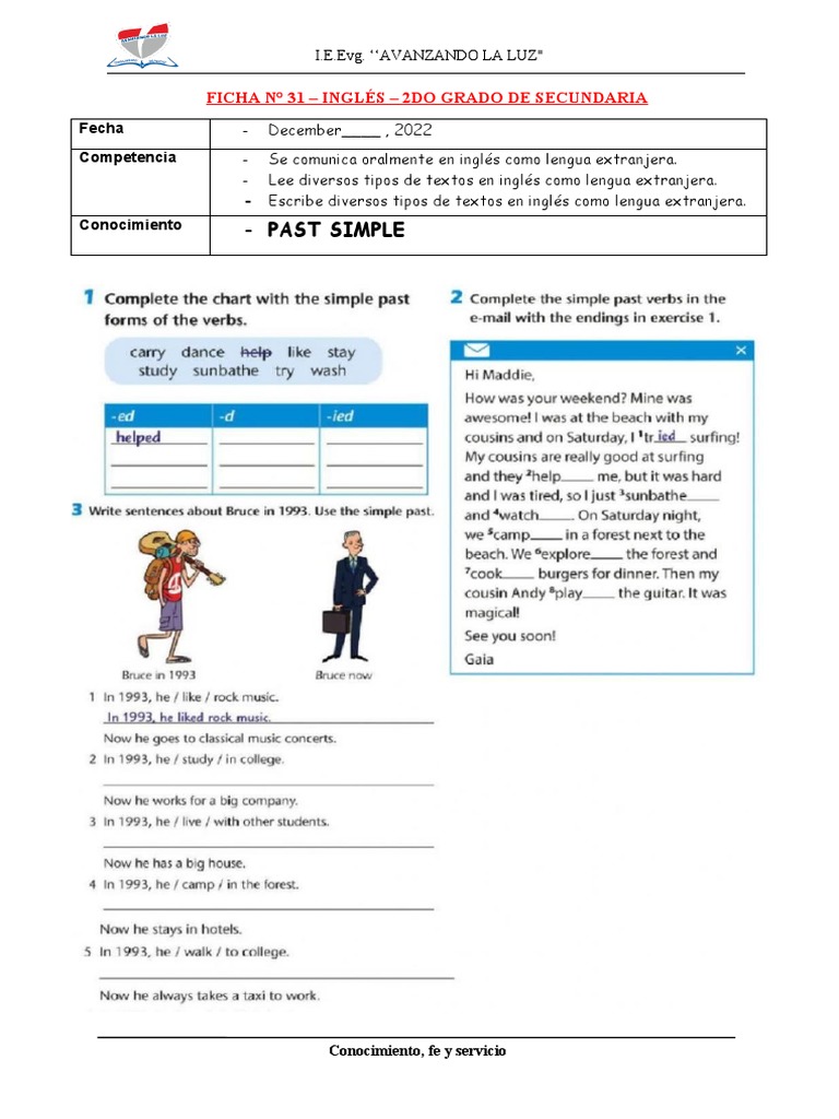 31 - Ficha - 2do Sec - Inglés | PDF