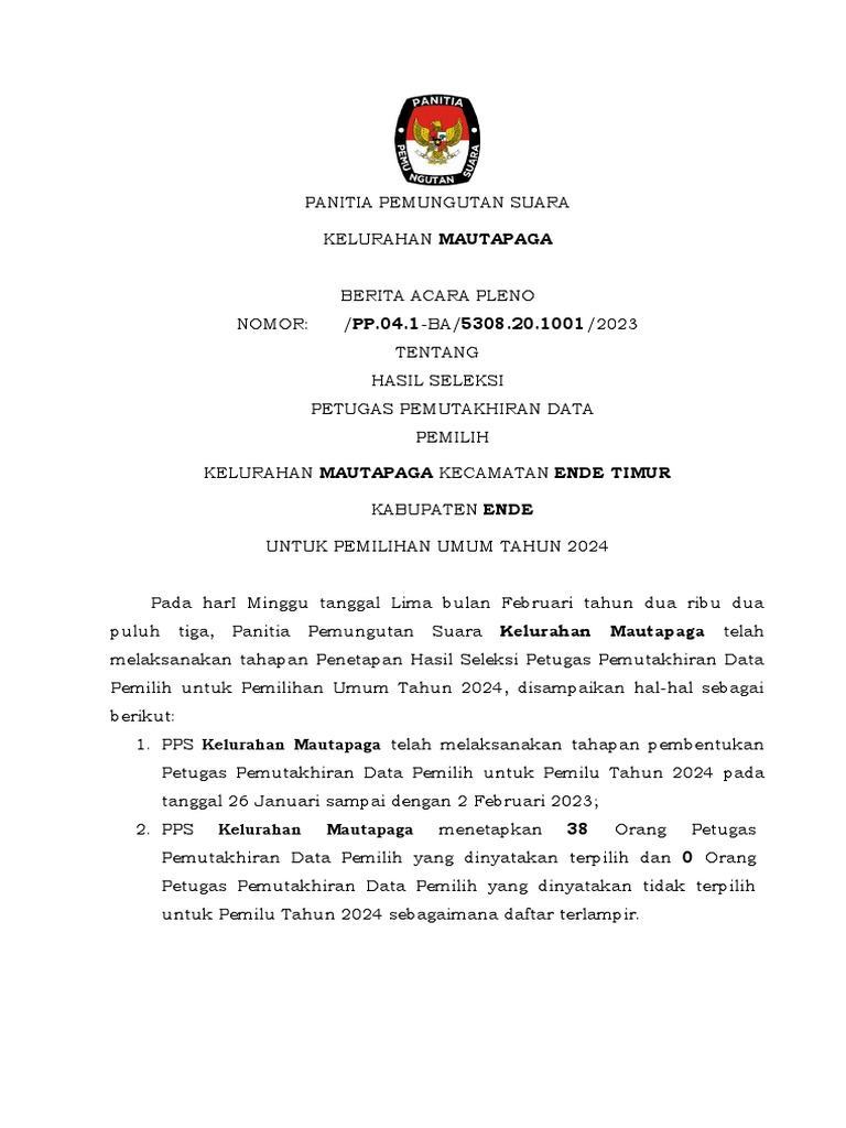 Hasil Seleksi Petugas Pemilu 2024 | PDF