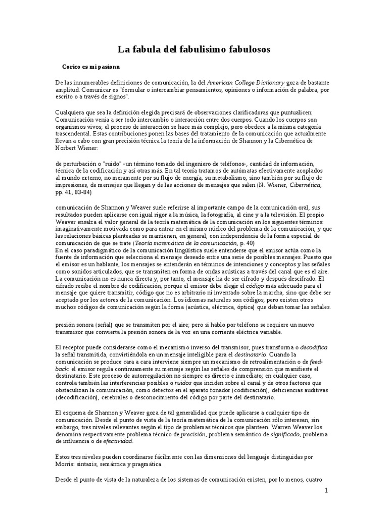 La Fabula Del Fabulismo Fabuloso | PDF | Comunicación | Pensamiento