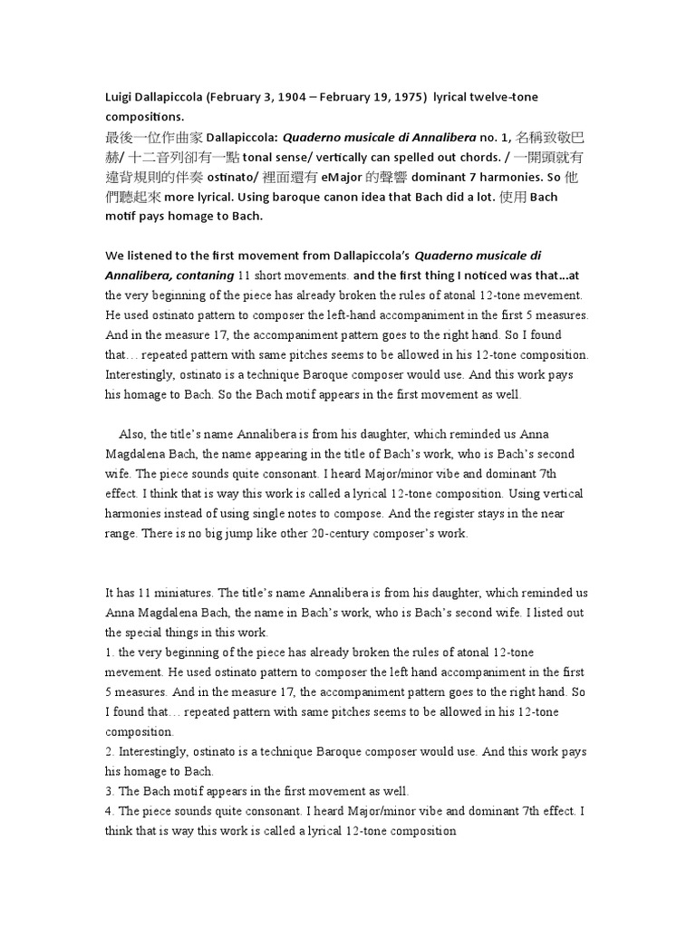 Luigi Dallapiccola | PDF | Harmony | Johann Sebastian Bach