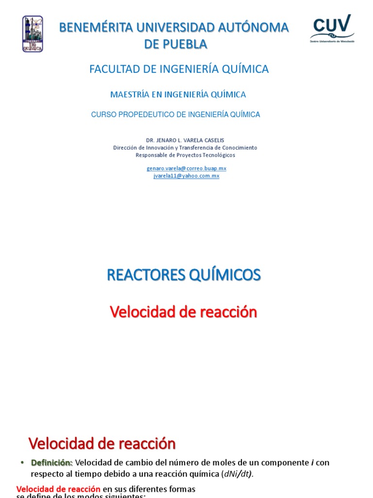Curso Propedéutico Ingeniería Química | PDF | Reactor Quimico | Velocidad de reacción