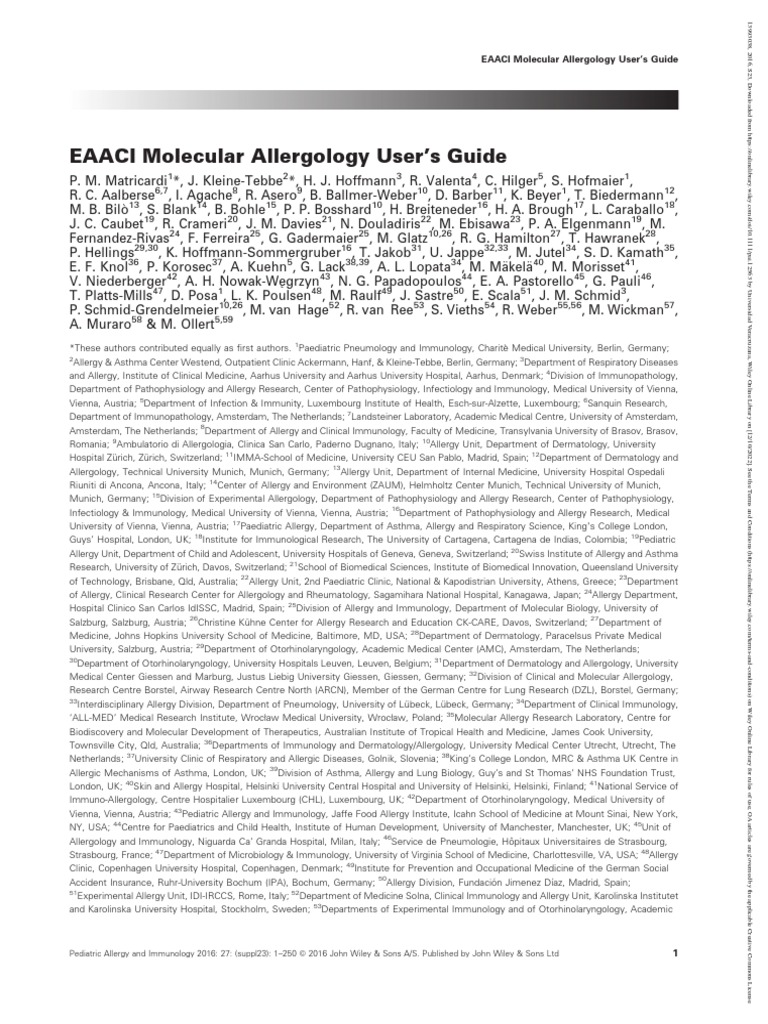 Pediatric Allergy Immunology - 2016 - Matricardi - EAACI Molecular Allergology User S Guide ...