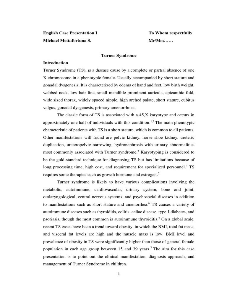Turner Syndrome Case Study and Management | PDF | Diseases And ...