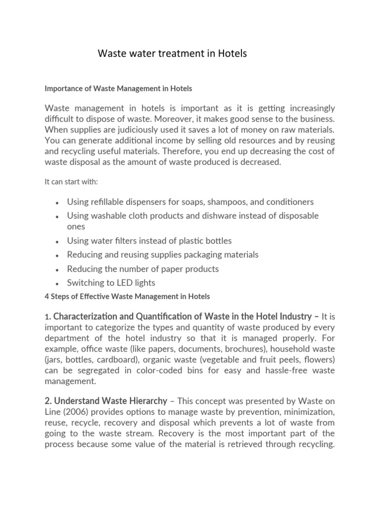 Waste Water Treatment in Hotels | PDF | Waste Management | Waste