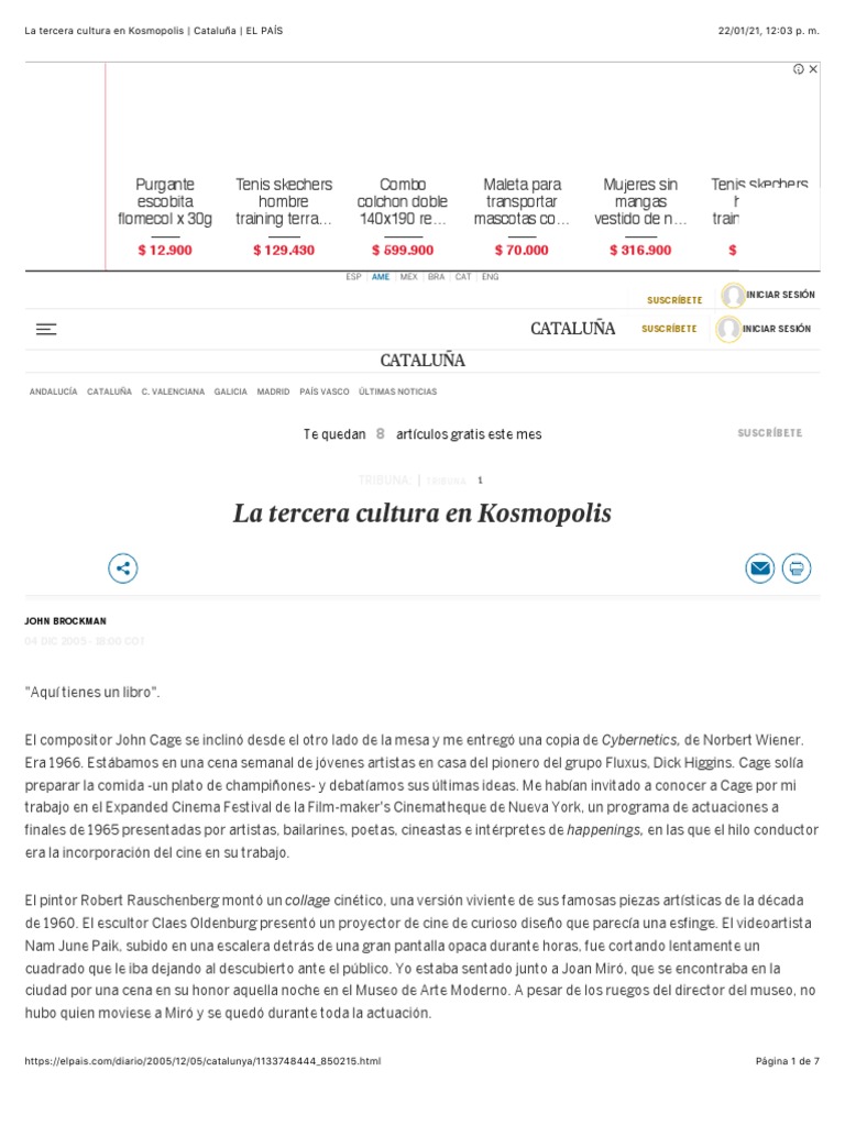 La Tercera Cultura en Kosmopolis - Cataluña - EL PAÍS | PDF | Evolución | Biología