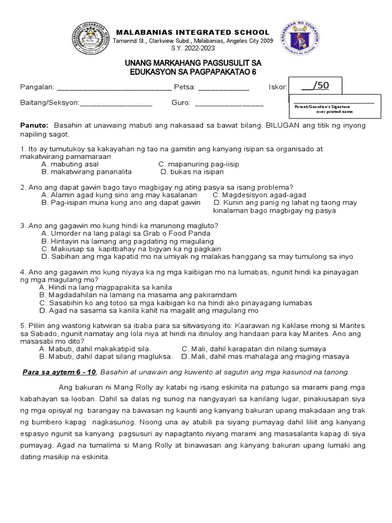 Q1 PT ESP 6 2022 Melc Based | PDF