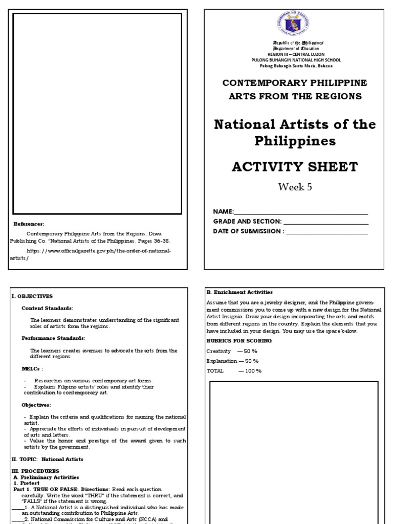 National Artists Activity Sheet: Contemporary Philippine Arts Regions ...
