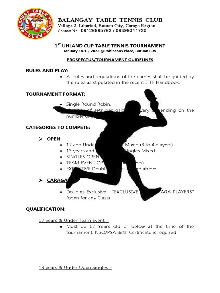 1st Uhland Cup Table Tennis Tournament Prospectus | PDF | Sports ...