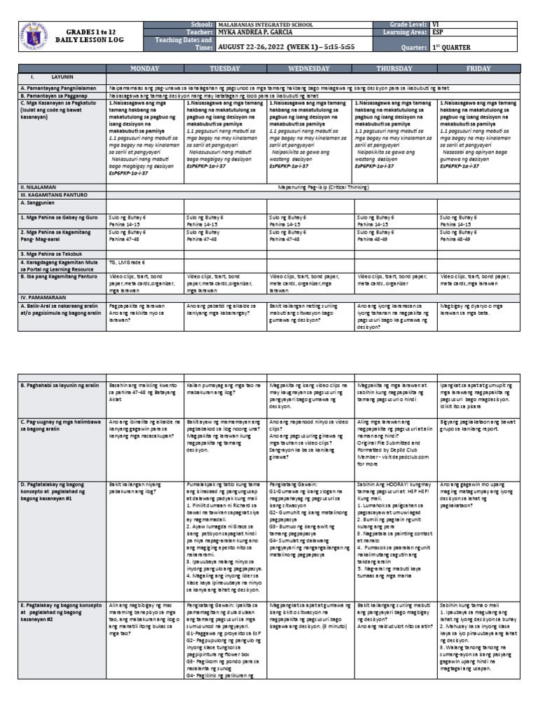 DLL - Esp 6 - Q1 - W1 | PDF