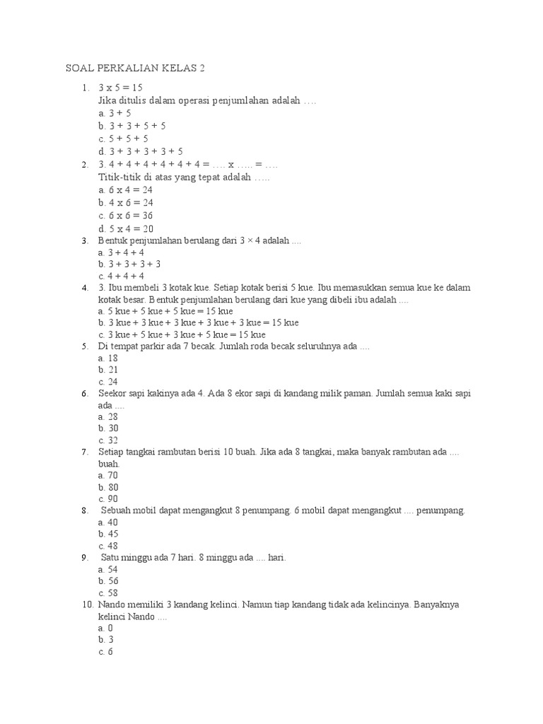 Soal Perkalian Kelas 2 SD Lengkap | PDF | Metode & Bahan Ajar